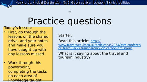 BTEC Nationals Level 3 Travel and Tourism (2019 Spec) Unit 2 Section B ...