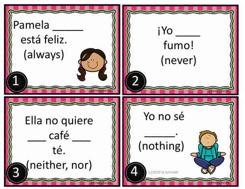 Spanish Negatives and Affirmatives Task Cards: Negativos y Afirmativos ...