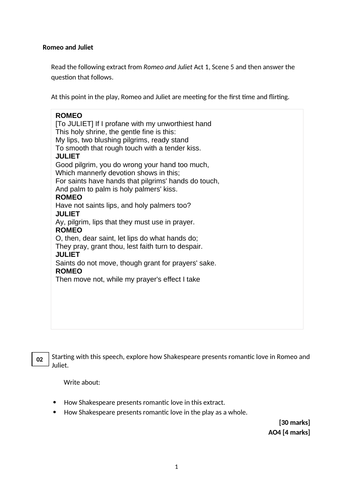Romeo and Juliet Exam Questions | Teaching Resources