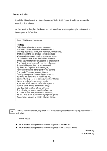Romeo and Juliet Exam Questions | Teaching Resources