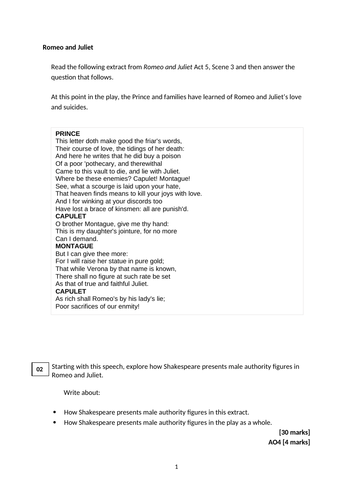 Romeo and Juliet Exam Questions | Teaching Resources