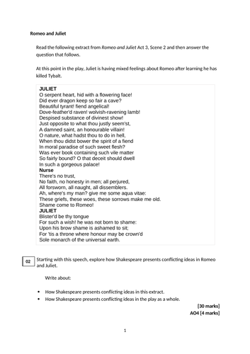 Romeo and Juliet Exam Questions | Teaching Resources