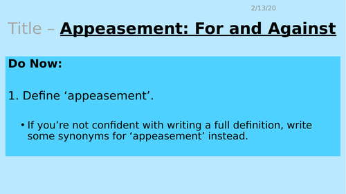 Appeasement (For and Against) - IGCSE focus | Teaching Resources