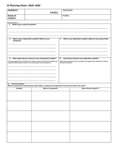 Internal assessment IA scaffold sheet in science | Teaching Resources