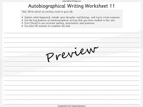 Autobiographical Writing - Year 5 and 6 | Teaching Resources
