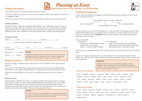 Love & Relationships Anthology - Essay Planning Knowledge Organiser ...