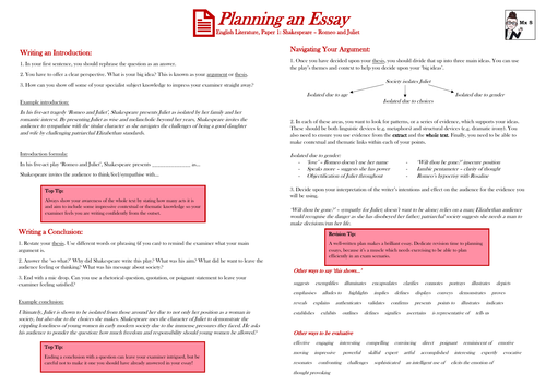 Romeo & Juliet - Essay Planning Knowledge Organiser | Teaching Resources
