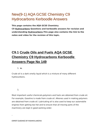 New (9-1) AQA GCSE Chemistry C9 Hydrocarbons Complete Revision Summary ...