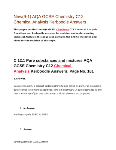 New (9-1) AQA GCSE Chemistry C12 Chemical Analysis Complete Revision ...