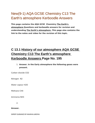 New (9-1) AQA GCSE Chemistry C13 The Earth’s Atmosphere Complete ...