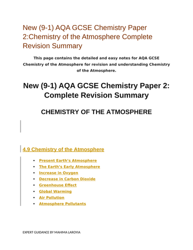 New (9-1) AQA GCSE Chemistry C13 The Earth’s Atmosphere Complete ...