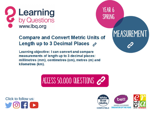Year 6 Measurement: Compare & Convert Units of Length 3 D.P. | Teaching ...