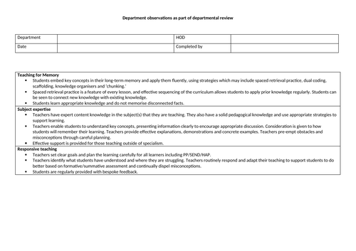 Lesson observation Learning walk template new Ofsted framework ... Lesson observation Learning walk template new Ofsted framework ...
