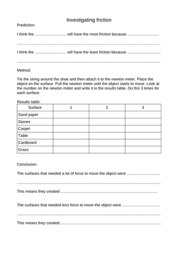 Year 5 friction lesson including lesson plan, PowerPoint and worksheet ...