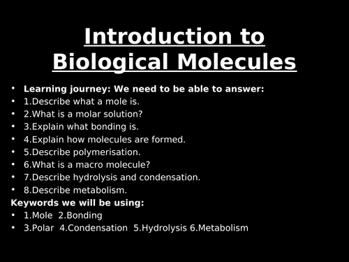 AS AQA Biology_Introduction to biological molecules | Teaching Resources