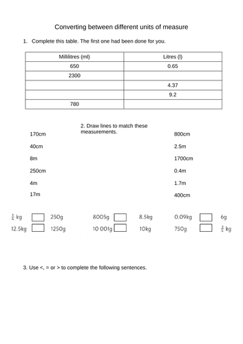 Year 5 units of measure worksheet | Teaching Resources