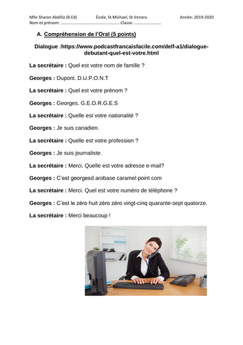 Listening Comprehension: Comprehension de l'orale (A1) | Teaching Resources