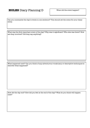 Y6 HOLES DIARY WRITING PLANNING DIFFERENTIATED | Teaching Resources Y6 HOLES DIARY WRITING PLANNING DIFFERENTIATED | Teaching Resources