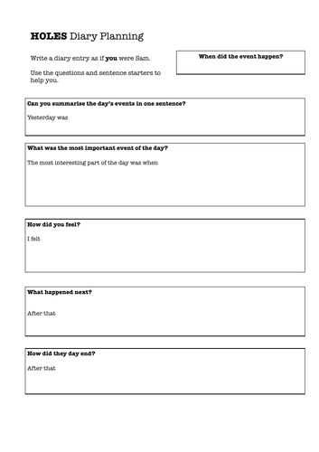 Y6 HOLES DIARY WRITING PLANNING DIFFERENTIATED | Teaching Resources Y6 HOLES DIARY WRITING PLANNING DIFFERENTIATED | Teaching Resources