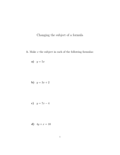 Changing the subject of a formula worksheet no 2 (with solutions ...