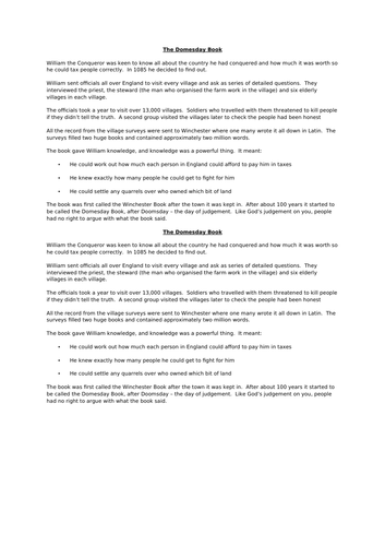 Domesday Book and Feudal System | Teaching Resources