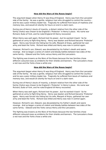 War of the Roses | Teaching Resources