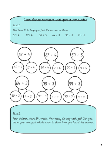 Division with Remainders Part Whole Models | Teaching Resources