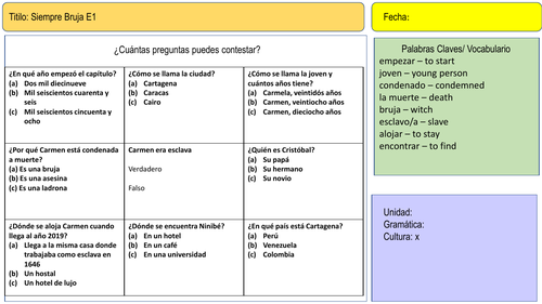 Netflix Series Always a Witch or Siempre Bruja | Teaching Resources