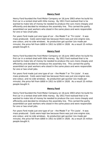 Henry Ford and Mass Production - AQA | Teaching Resources