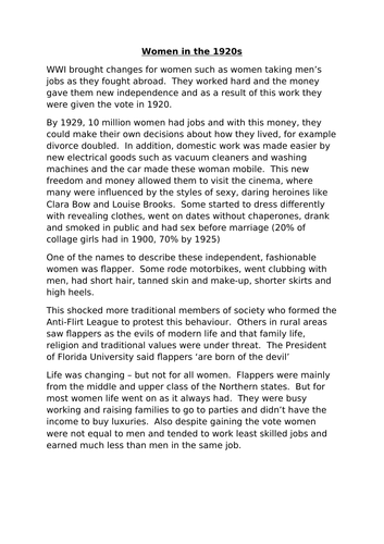 Women the 1920s USA - Flappers | Teaching Resources