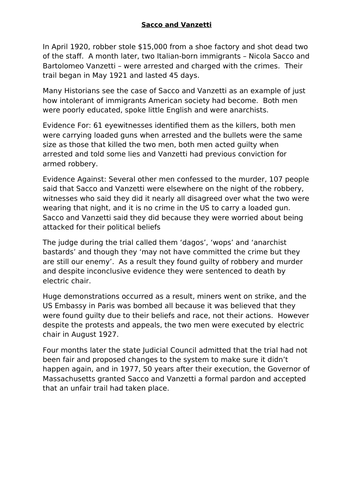 Red Scare 1920s USA - Sacco and Vanzetti | Teaching Resources