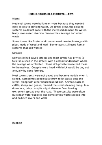 Public Health Medieval Towns | Teaching Resources