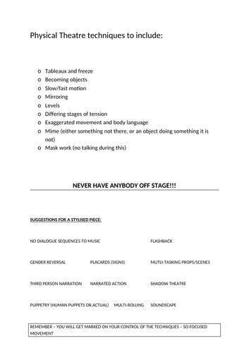 Physical Theatre checklist | Teaching Resources
