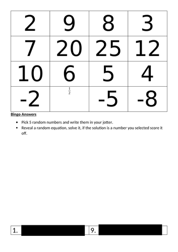 Solving Equations Bingo | Teaching Resources