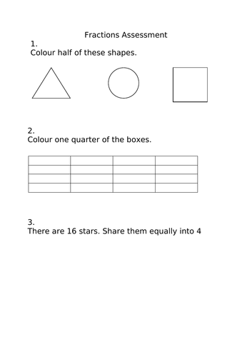 Fractions Assessment 1st Level/KS1 | Teaching Resources