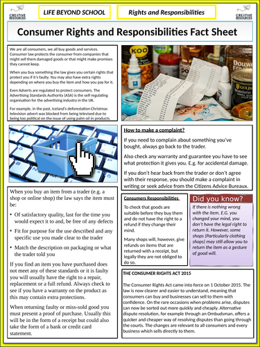 Consumer Rights and Responsibilities | Teaching Resources