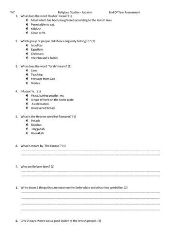 Religious Studies Test papers KS3 Summary Assesssment | Teaching Resources