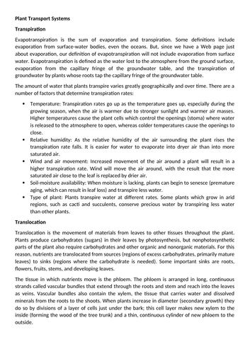 A Level Biology Transport Systems in Plants Lesson & Activities ...
