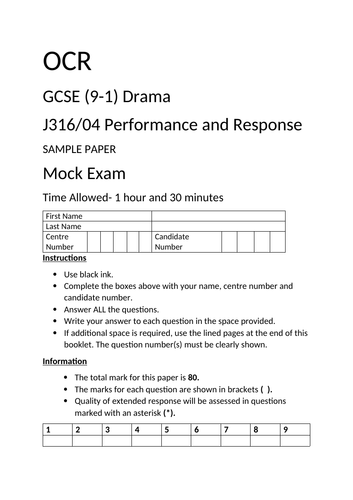 OCR GCSE Drama Mock Exam with model answers- Blood Brothers set text ... OCR GCSE Drama Mock Exam with model answers- Blood Brothers set text ...