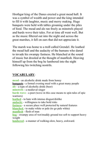 Beowulf 1/4 - Writing - Text Analyis | Teaching Resources