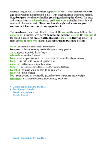 Beowulf 1/4 - Writing - Text Analyis | Teaching Resources