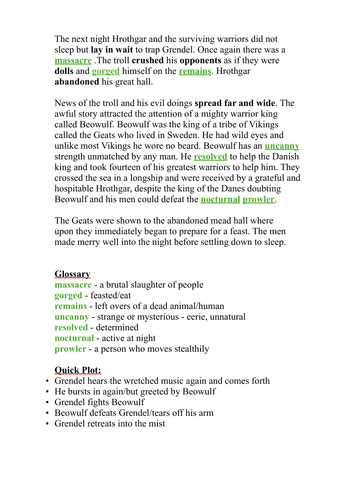Beowulf 2/4 - Writing - Text Analysis | Teaching Resources