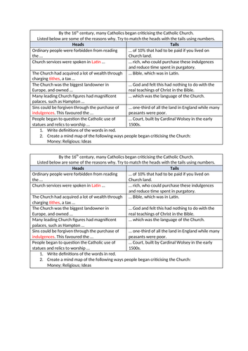 Reformation - Catholic Church problems | Teaching Resources
