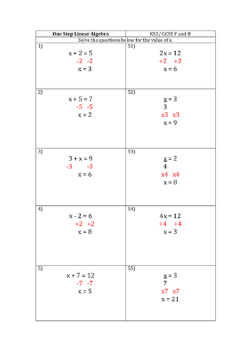 Maths KS3/ GCSE - 100 One Step Linear Equations Questions and Worked ... Maths KS3/ GCSE - 100 One Step Linear Equations Questions and Worked ...