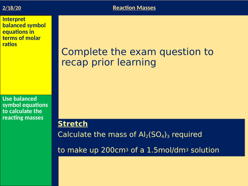 Calculating Reaction Masses - Full Lesson | Teaching Resources
