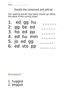 Double the Final Consonant and Add -ed (Input and Worksheet, to make ...