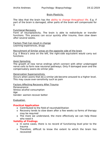 AQA A-level Psychology Biopsychology Revision Notes | Teaching Resources