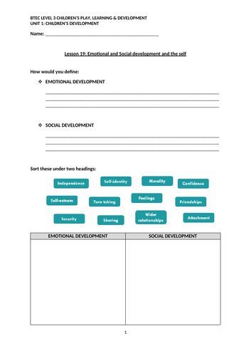Social & Emotional Development lesson handout (CPLD L3 Unit 1 ...