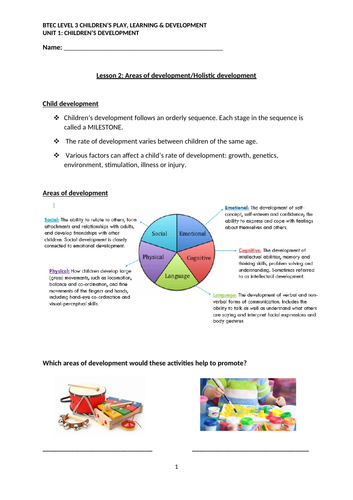 Holistic Development/Areas of Development lesson handout (CPLD L3 Unit ...