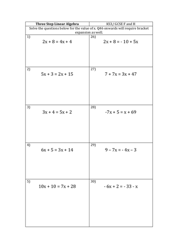 Maths KS3/ GCSE - 50 Three Step Linear Equations Questions and Worked ... Maths KS3/ GCSE - 50 Three Step Linear Equations Questions and Worked ...